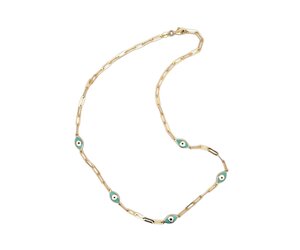 14KY 3mm Evil Eye Paperclip Necklace 16" - Gold Creations