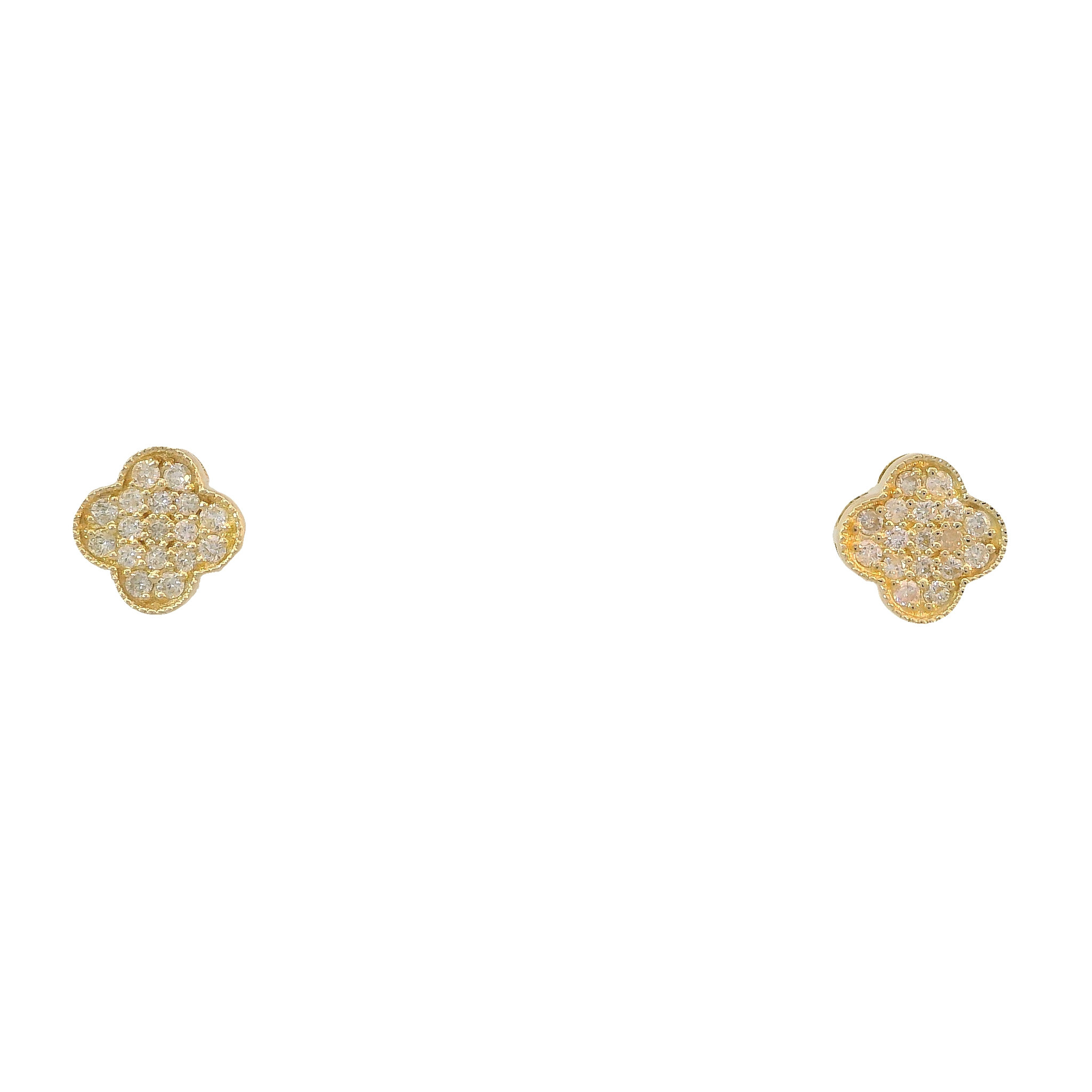 14KY .34ct Dia Milgrain Clover Screw Back Post Earrings - Gold Creations