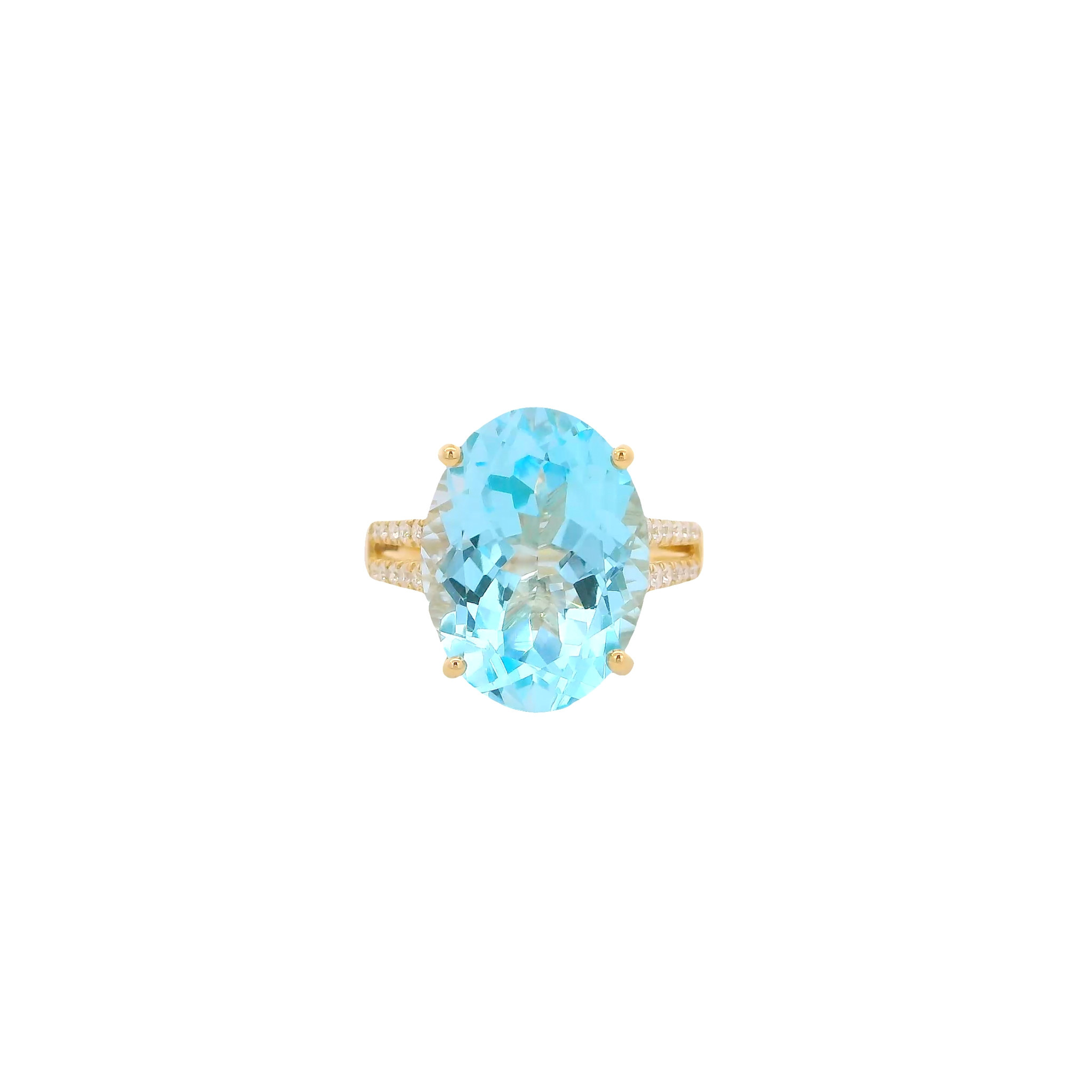 14KY 11ct Oval Sky BT .31ct Dia Split Shank Ring Sz 7 - Gold Creations