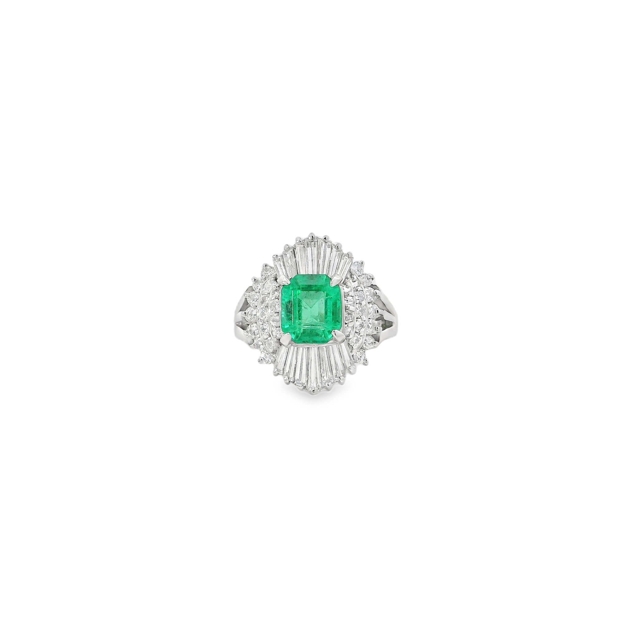 Plat 1960's 1.48ct Em Cut Emerald 1.18ct Dia Ballerina Ring Sz 6 * See ...