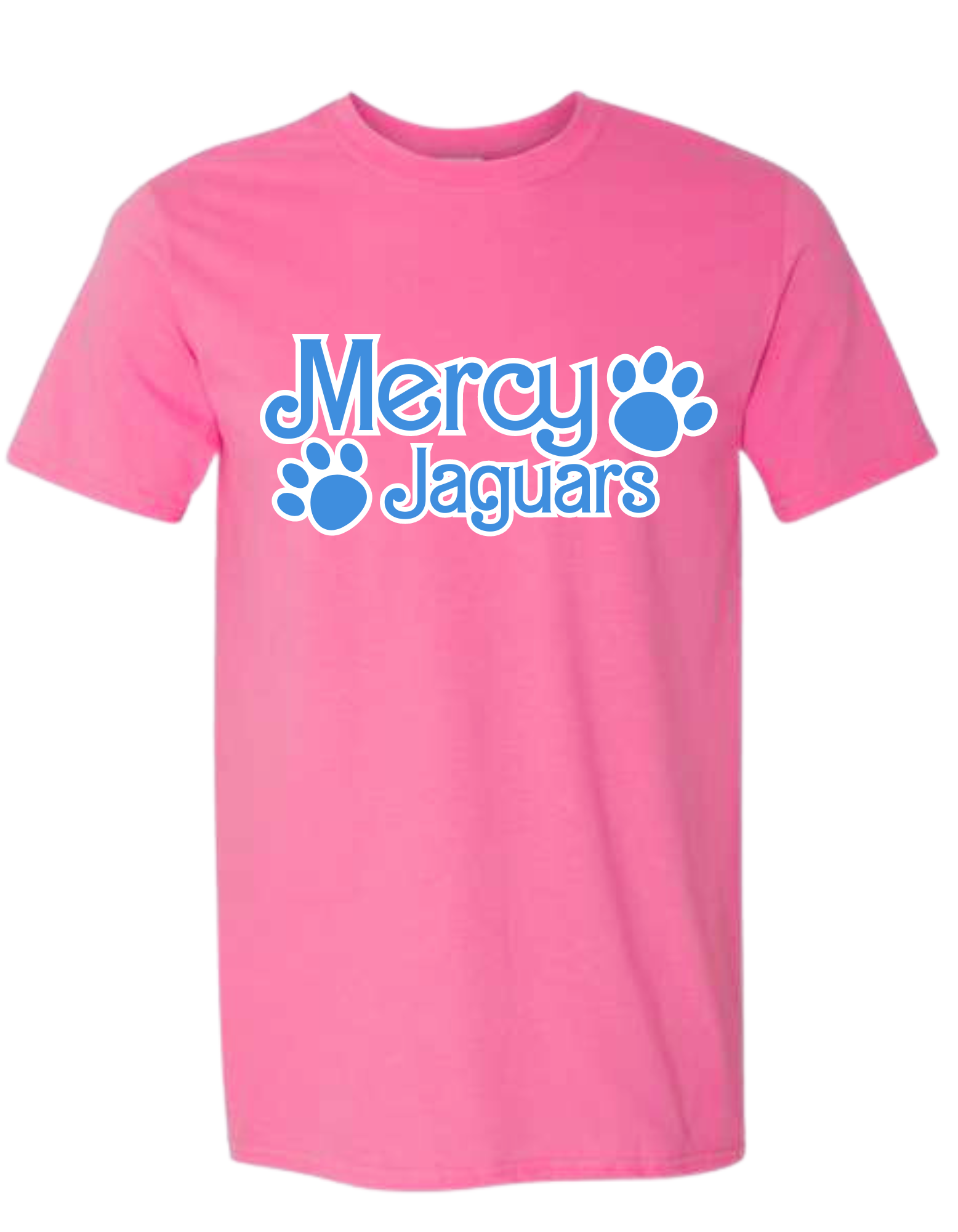 Gildan Pink "Mercy Jaguars" Shirt in "Barbie" font - Mercy Academy ...