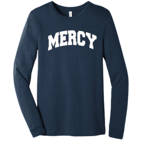 BELLA + CANVAS NAVY Long Sleeve "MERCY" Arched Tee - Mercy Academy ...