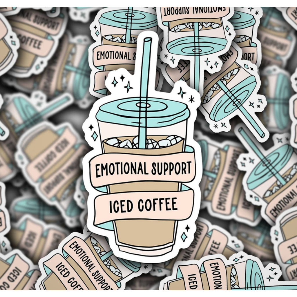 Emotional Support Iced Coffee Sticker - Rock Paper Scissors