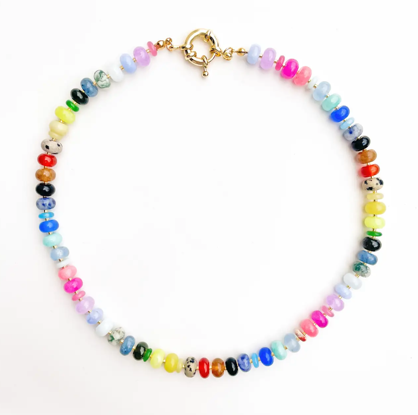 Color Theory Rainbow Gemstone Bead Necklace - Rock Paper Scissors
