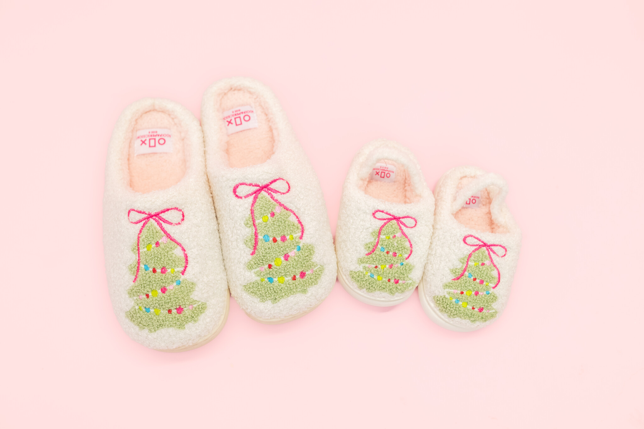 Pink Bow Christmas Tree Slippers - Rock Paper Scissors
