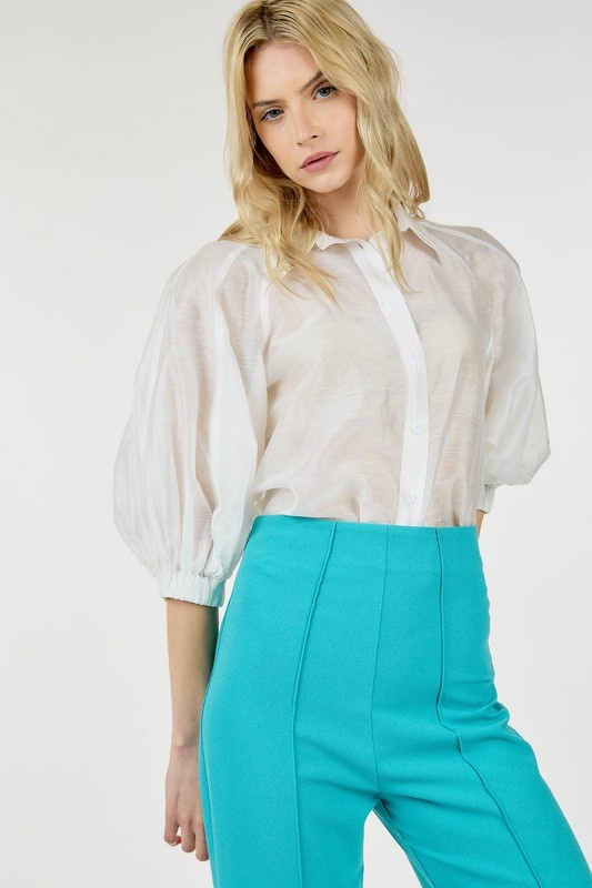 BUBBLE SLEEVE BUTTON-DOWN TOP - B’LA Btq & Avarcaspr