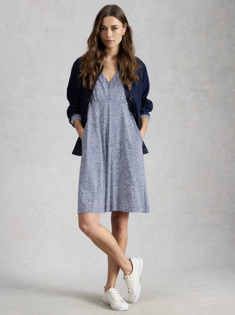 White Stuff- 445237 Meg Jersey dress Blue MLT SS26 - Vêtements Kiva Inc.