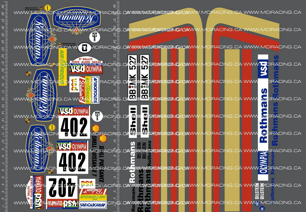 MCI REPRODUCTION DECALS MCI 1/10th MERCEDES G WAGON - PORSCHE ROTMANS ...