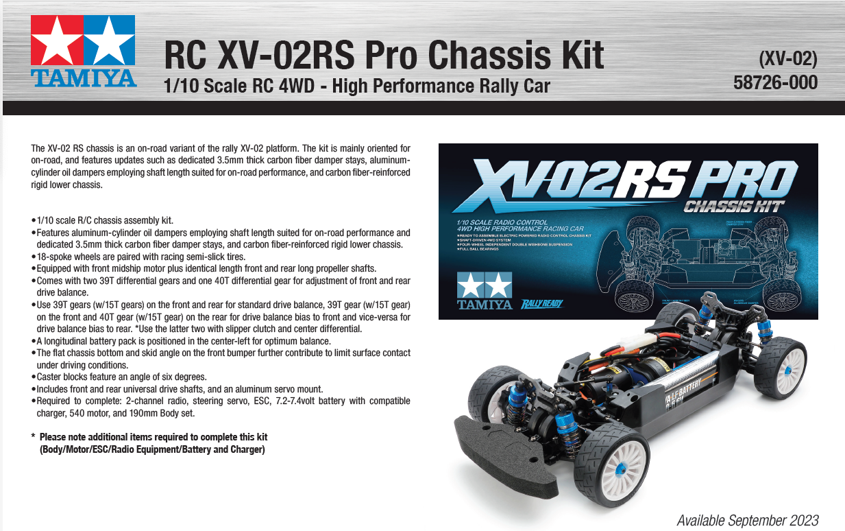 PRE ORDER SEPT 2023 *** TAMIYA RC XV-02RS Pro Chassis Kit High Performance Racing Car Chassis 1/ ...