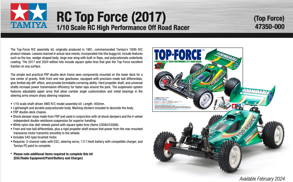 TAMIYA RC Top Force (2017) 1/10 KIT REQUIRES : ESC, TX, RX, Servo,Paint ...