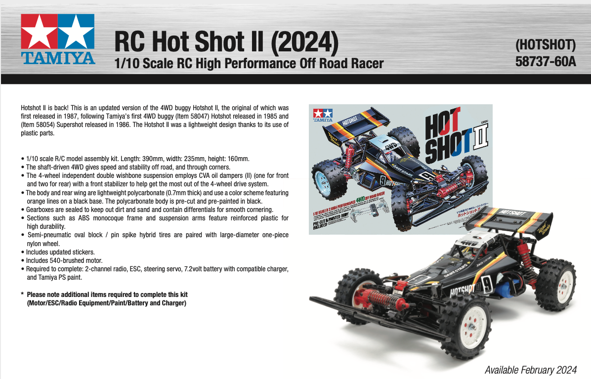 pre order feb 2024 *** tamiya RC Hot Shot II (2024) 1/10 KIT REQUIRES ...