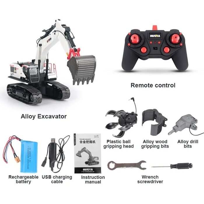 HUI NA Huina 1/14 RC Excavator (White) - www.acercmodels.com