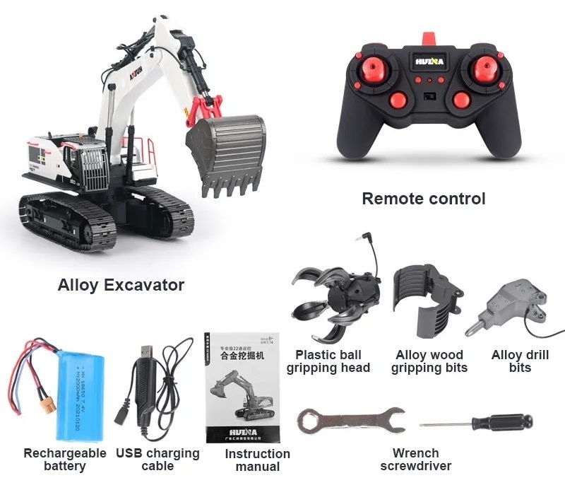 HUI NA Huina 1/14 RC Excavator (White) - www.acercmodels.com