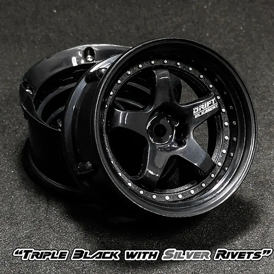 DS RACING DE 5 Spoke Wheel Set - Triple Black w/ Silver Rivets - www ...