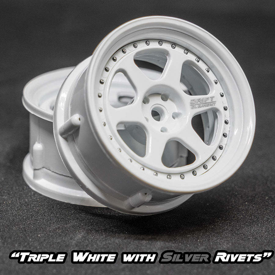 DE 6 Spoke Wheel Set - Triple White w/ Silver Rivets - www.acercmodels.com