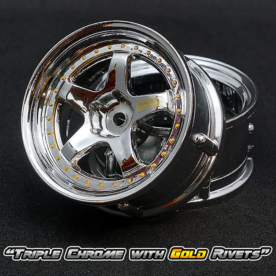 DS RACING DE 5 Spoke Wheel Set - Triple Chrome w/ Gold Rivets - www ...