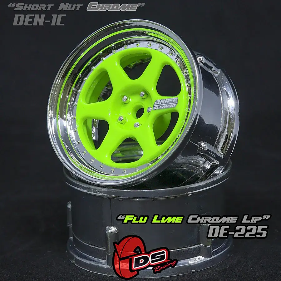DS RACING DE 6 Spoke Wheel Set - Flu Lime/Chrome Lip - www.acercmodels.com