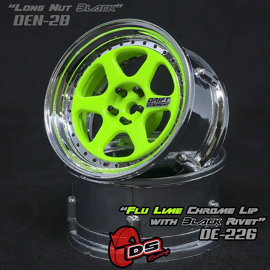 DS RACING DS RACING DE 6 Spoke Wheel Set - Flu Lime/Chrome Lip w/ Black ...