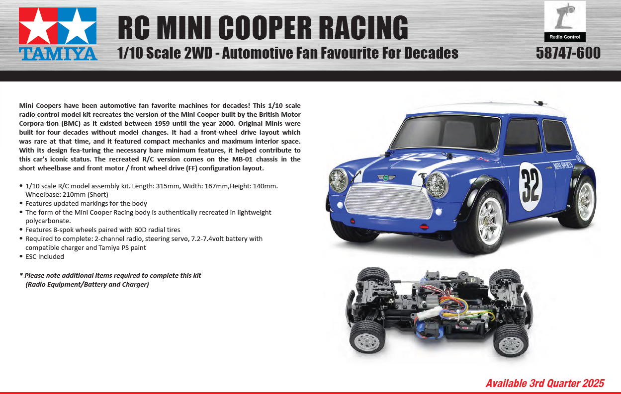 PRE ORDER DUE 1st QTR 2025 *** TAMIYA MINI COOPER RACING (MB-01 ...