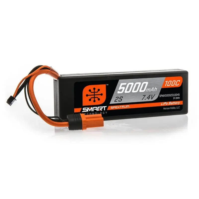 SPEKTRUM Spektrum 5000mah 2S 7.4v 100C Smart Hard Case LiPo Battery ...