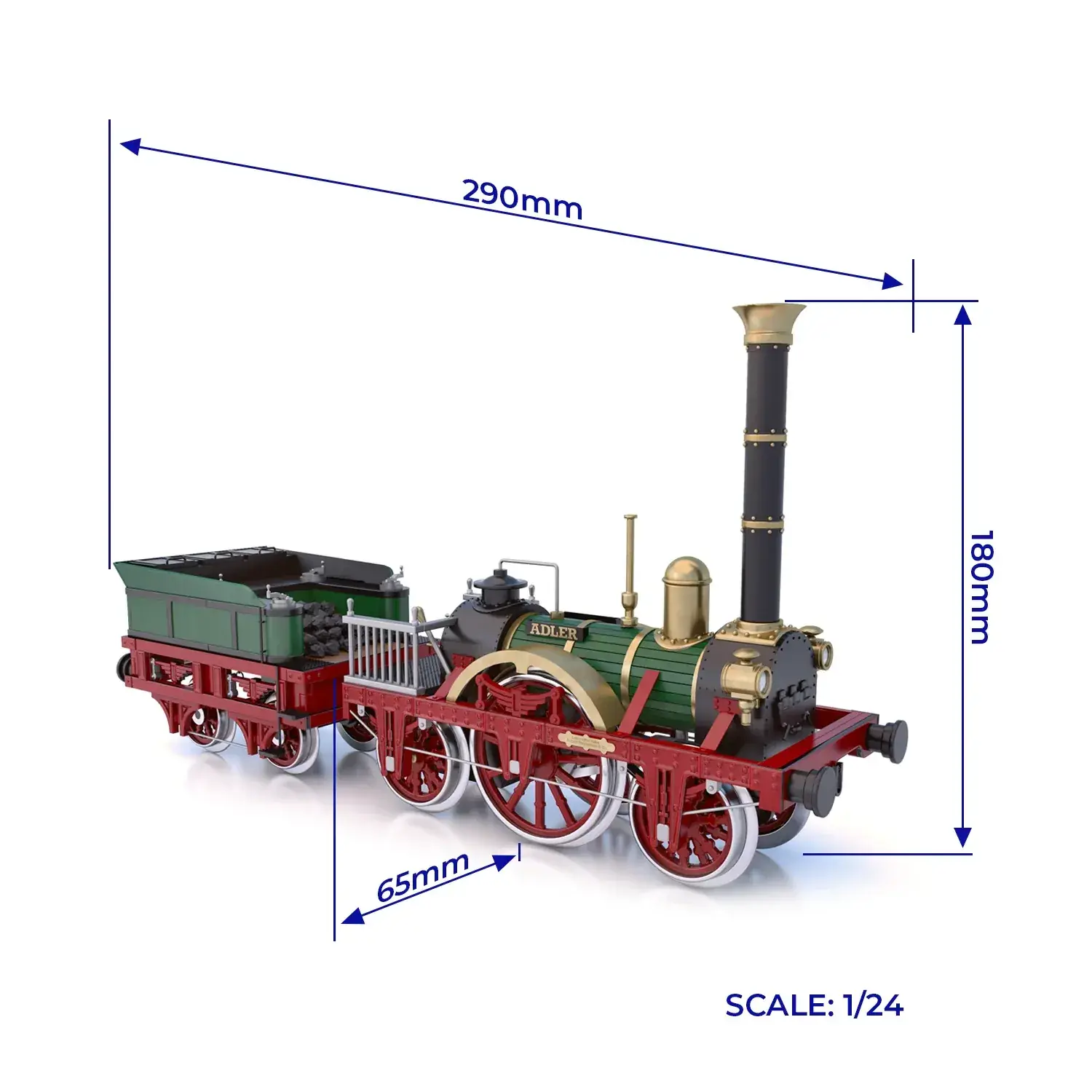 OCCRE 54001 GERMAN ADLER EAGLE STEAM LOCOMOTIVE 1/24 SCALE WOOD AND ...
