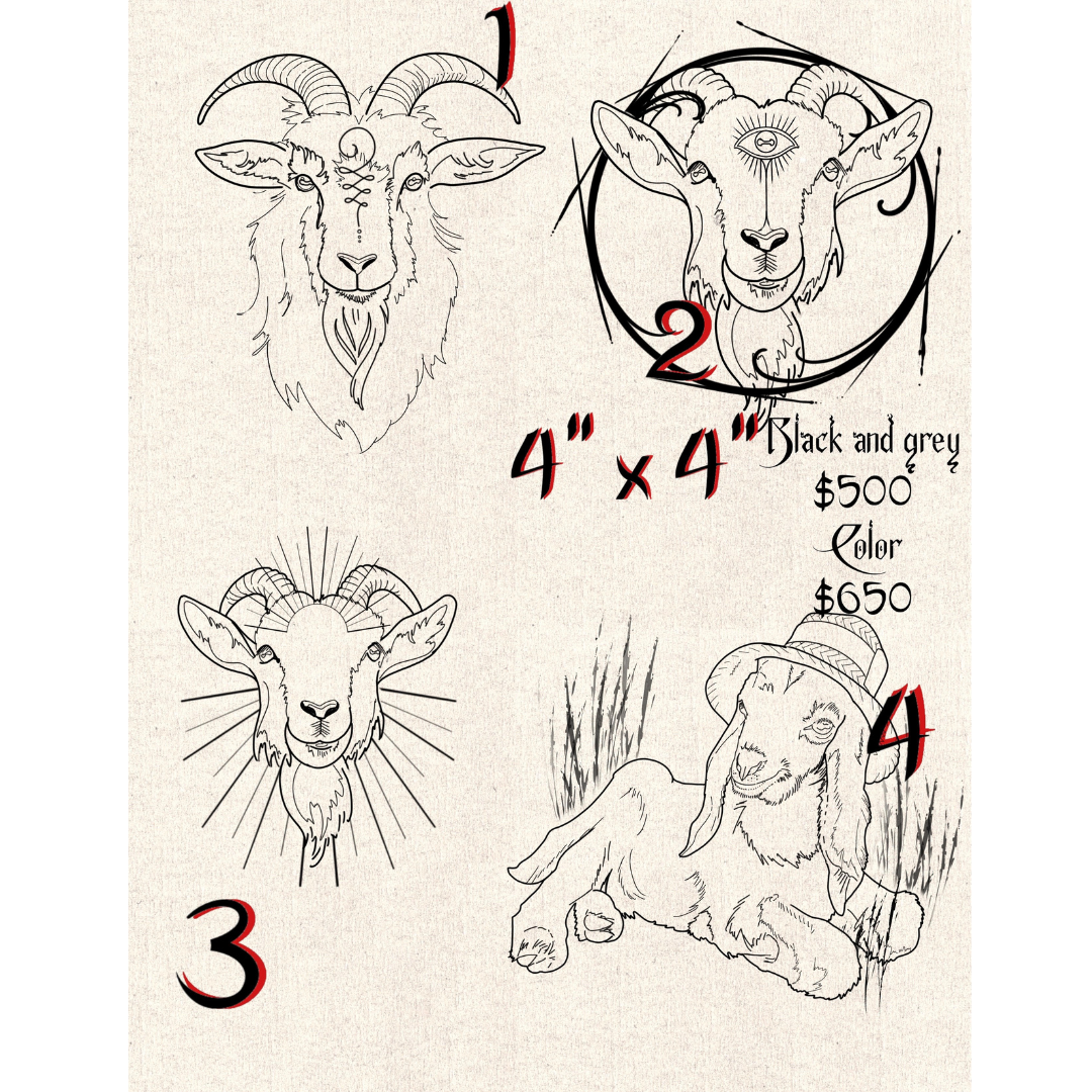 Goat Flash Tattoo (Sheet 2) with Khwezi - Laughing Buddha Seattle