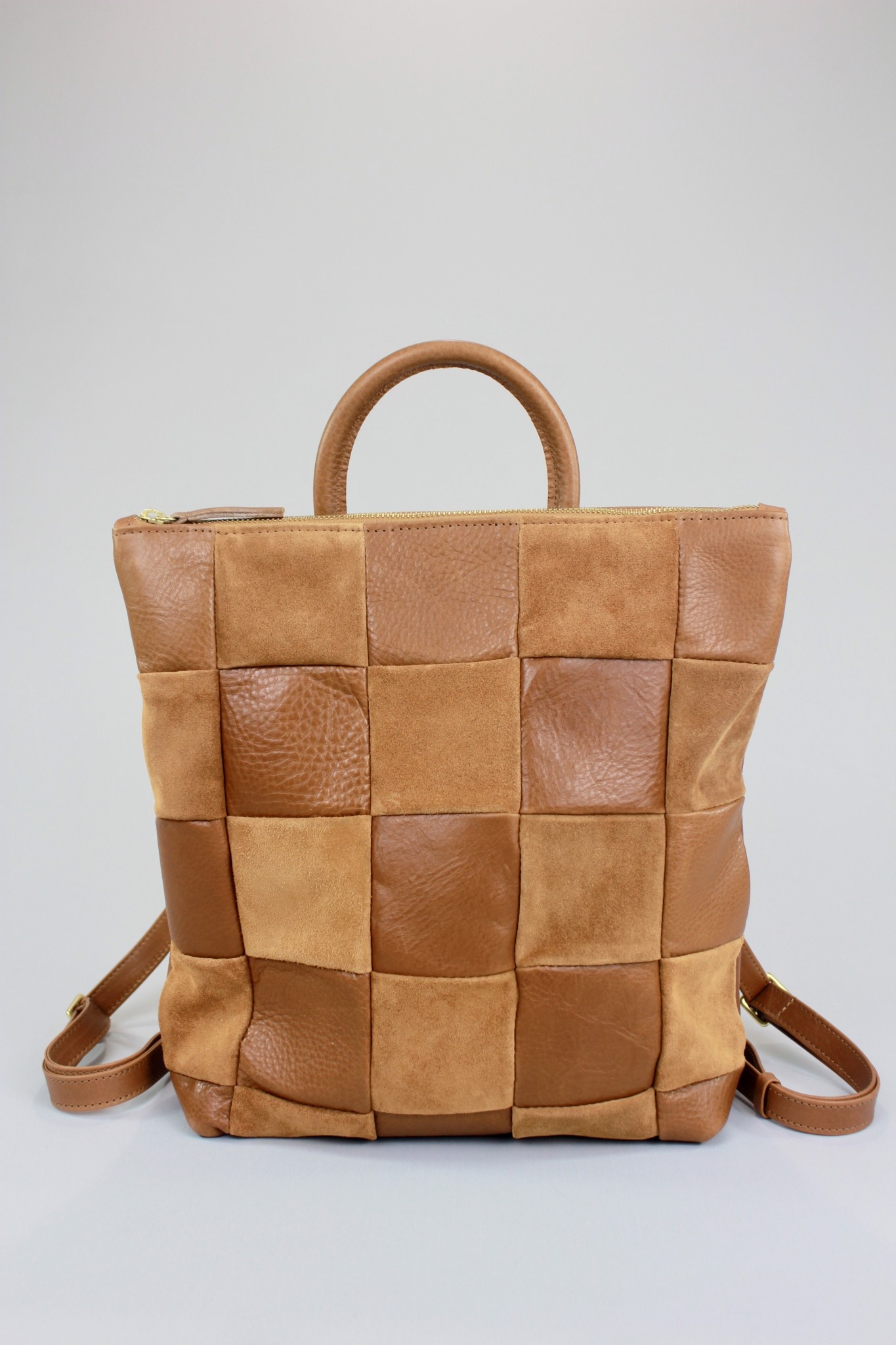 Primecut - Patchwork Leather Backpack - Cognac Check - Footloose Shoes