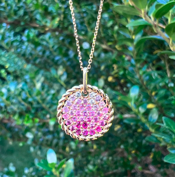 14K Yellow Gold Ombre Pink Sapphire Disc Pendant - M. Pope and Co