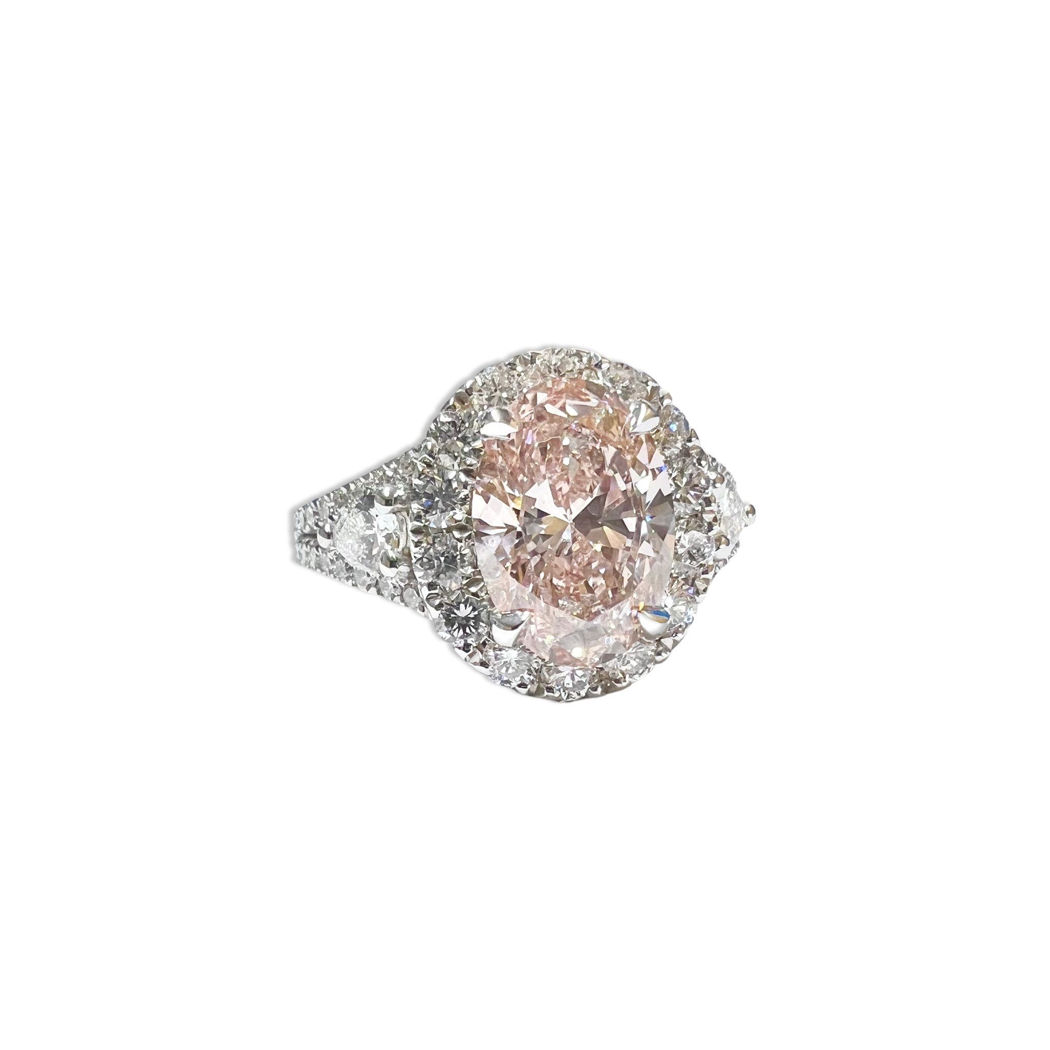 14K White Gold Oval Pink Diamond Halo Ring - M. Pope and Co