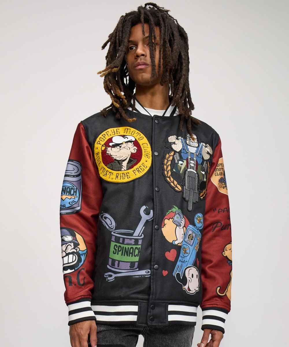 Reason Popeye Varsity Jacket Black (POP-42) - Evoque Mtl