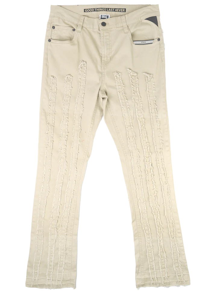 GTL4 Stacked Frayed Jeans Khaki - Evoque Mtl