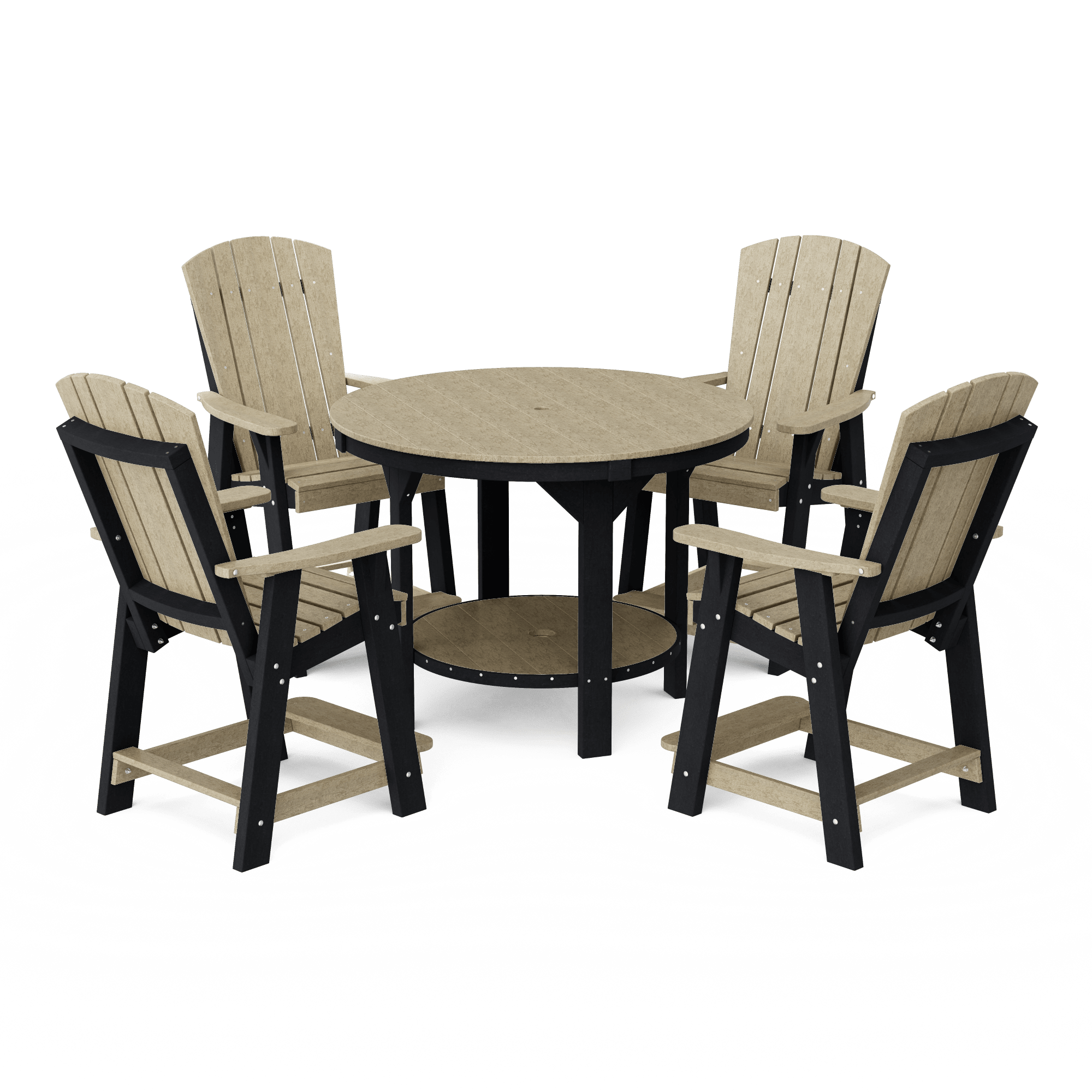 Heritage Pub Set 48" Round Table 4 Chairs Bar Height Black Frame ...