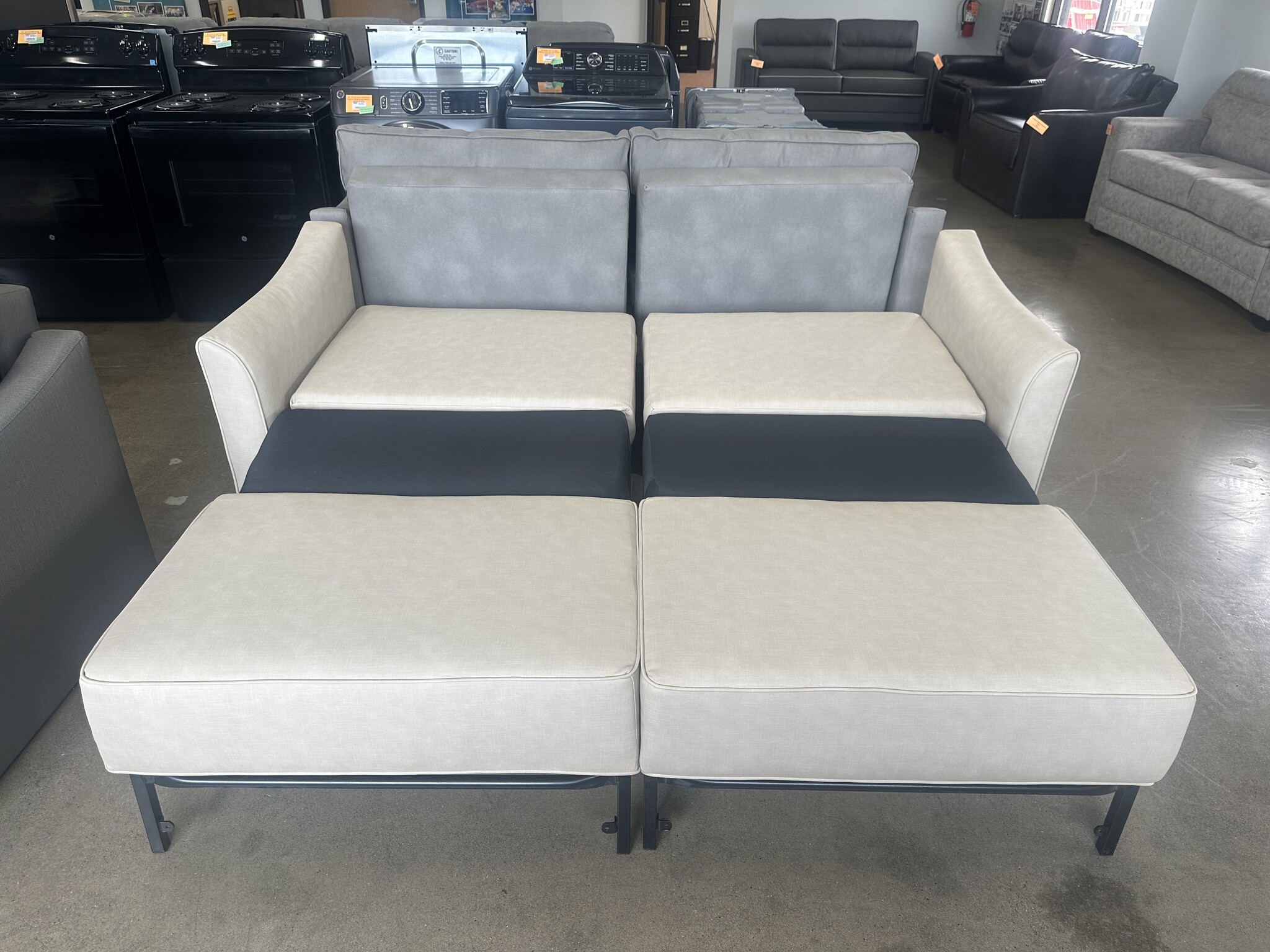 88" Split Trifold Flat Floor Sofa w/notch block Xander Eggshell ...