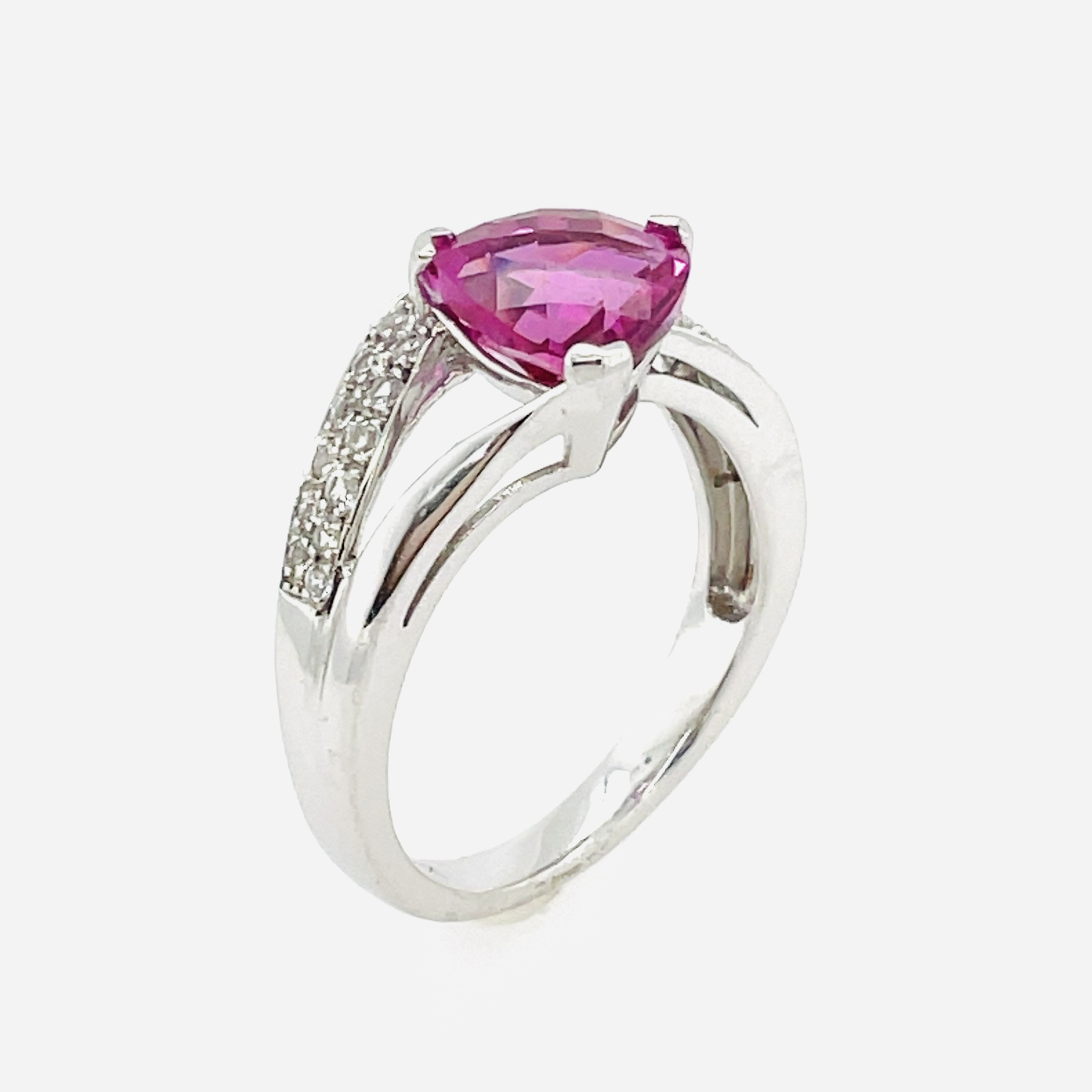 10 Kt WG Trillion Raspberry Pink and White Sapphire Ring #6.75 ...