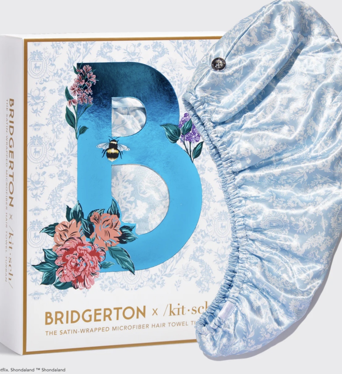 Satin Wrapped Hair Towel Bridgerton Toile De Blue - Monograms Plus Cullman