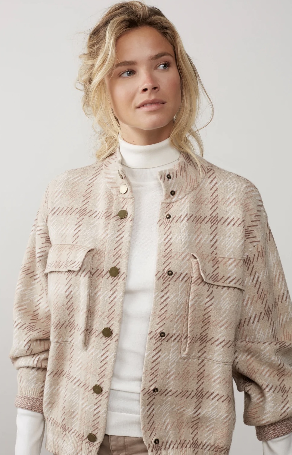 Yaya - Knitted Check Jacket with pockets and long sleeves - MonAmie ...