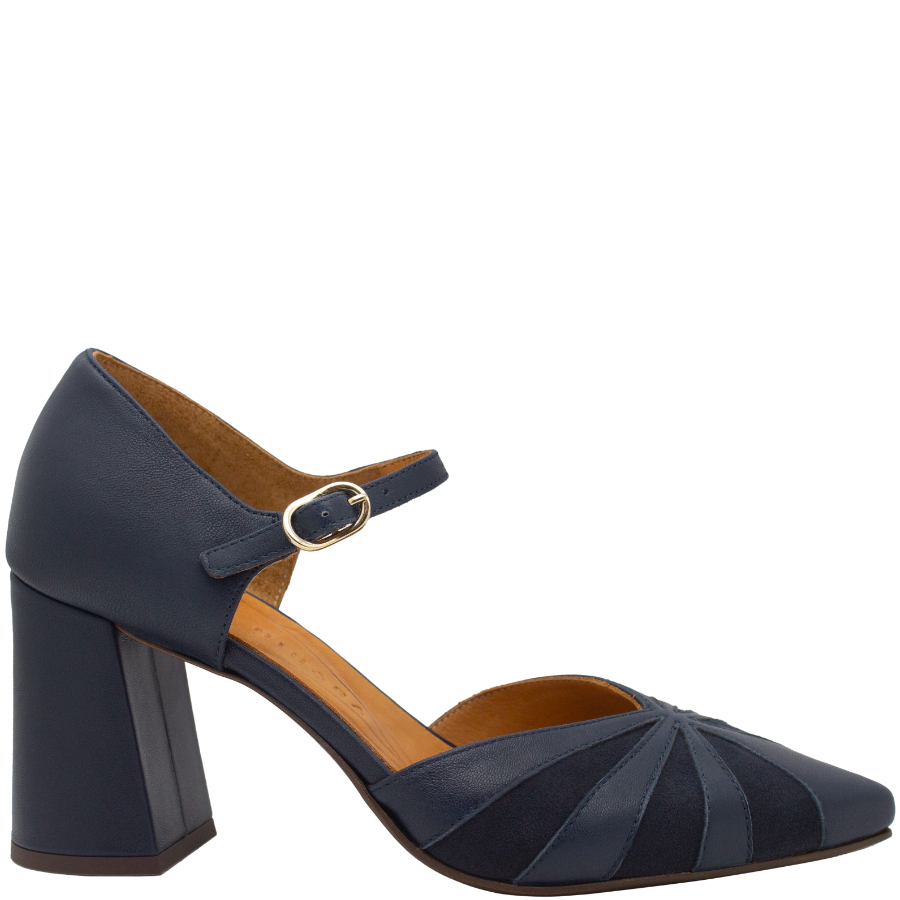 ChieMihara CM3C Navy Buckled Pump With Suede Loly - Head Start Shoes
