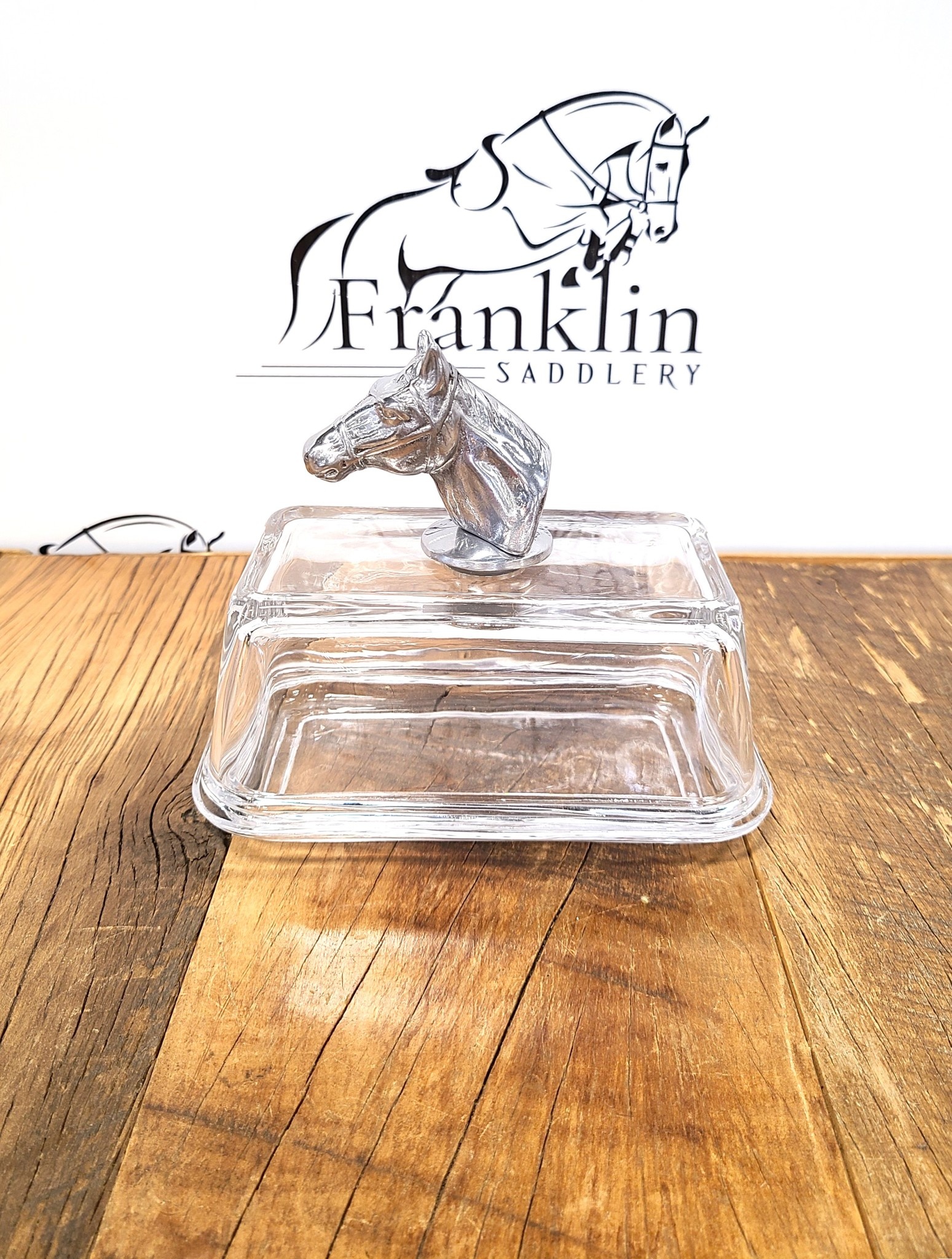 Arthur Court Glass Butter Dish With Horse Head - Franklin Saddlery