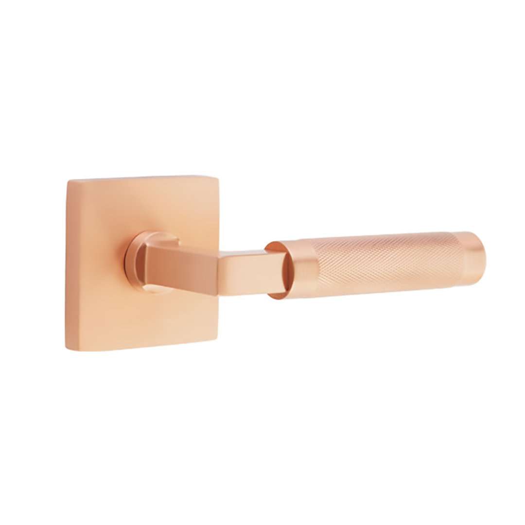 Select L-Square Knurled Dummy Lever Satin Rose Gold - Square Rosette ...