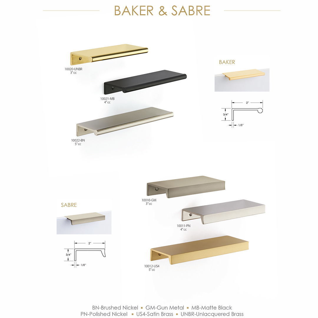 Sabre Edge Pull Unlacquered Brass - 3 in - Handles & More Hardware Ltd.