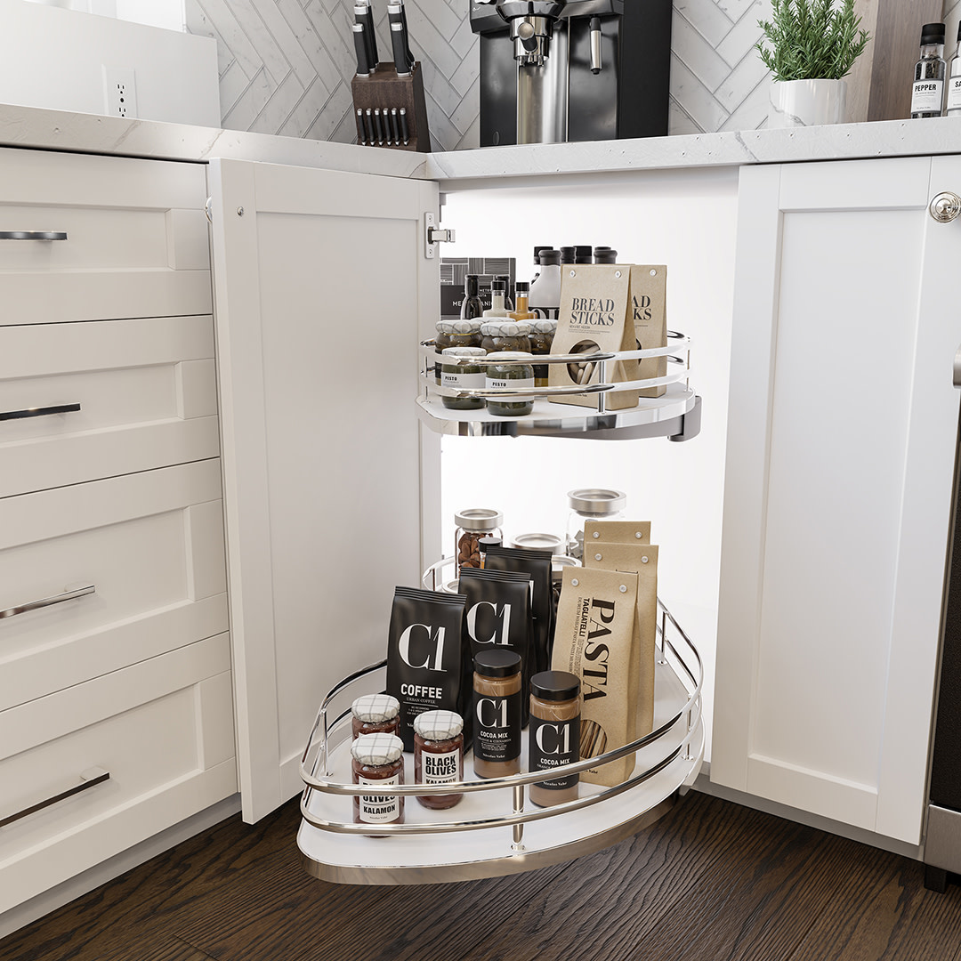 Flymoon 3 Corner Cabinet Pull Out Left White / Chrome - 400 mm (16 in ...