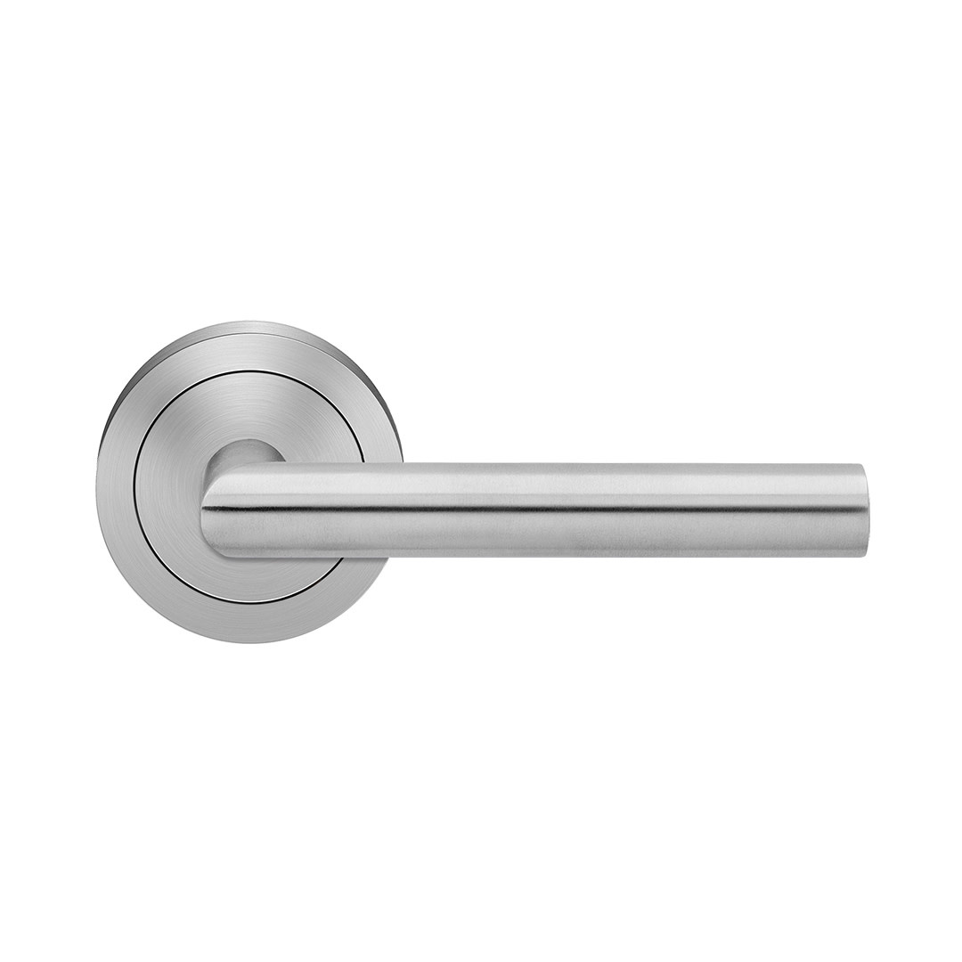 Rhodos Half Dummy Lever Satin Stainless Steel - Round Rosette Left ...