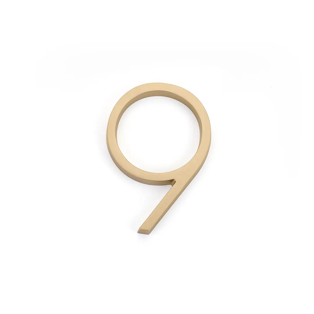 Modern House Number #9 Satin Brass - 7 in - Handles & More Hardware Ltd.