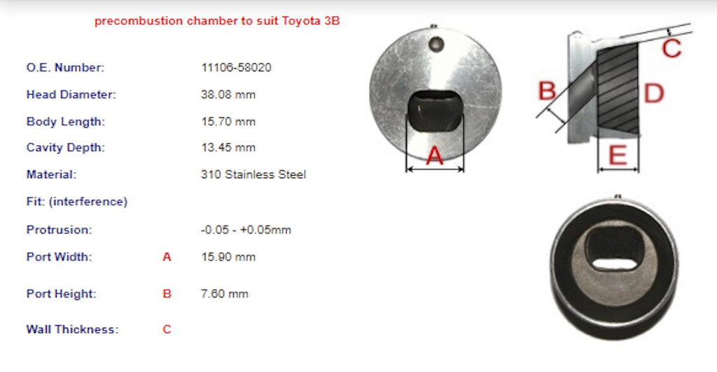3B Pre-Combustion Chamber - Toyota 3B (pre-cup) 11106-58020 - RADD ...