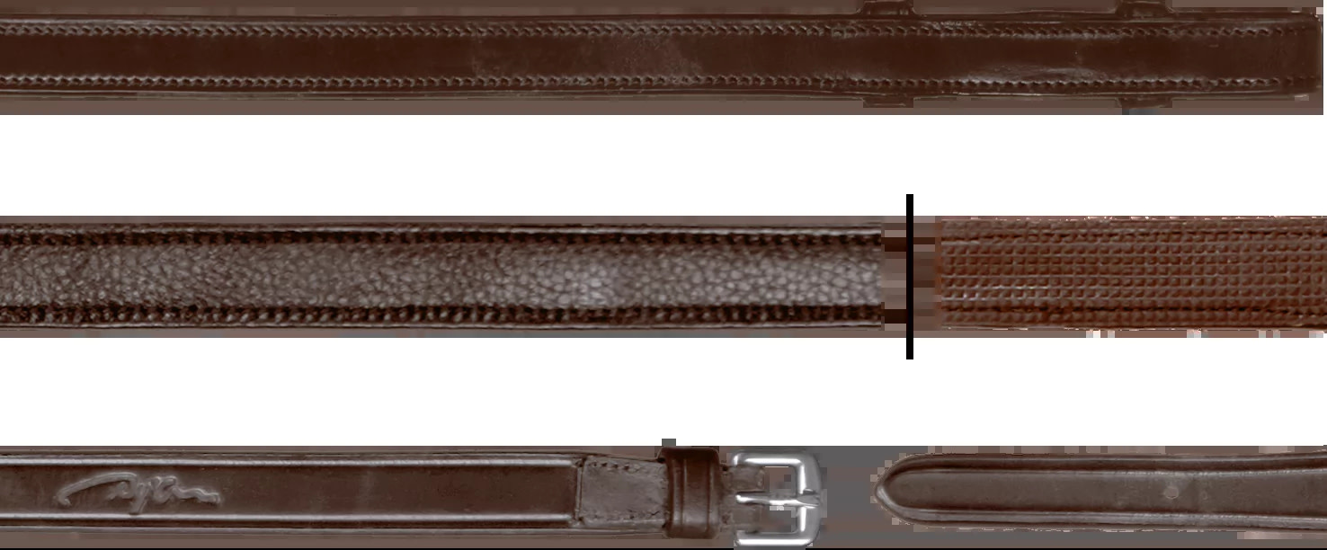 NE05I Dy'On Dressage Flat Leather Reins 5/8” leather w/ stainless steel ...