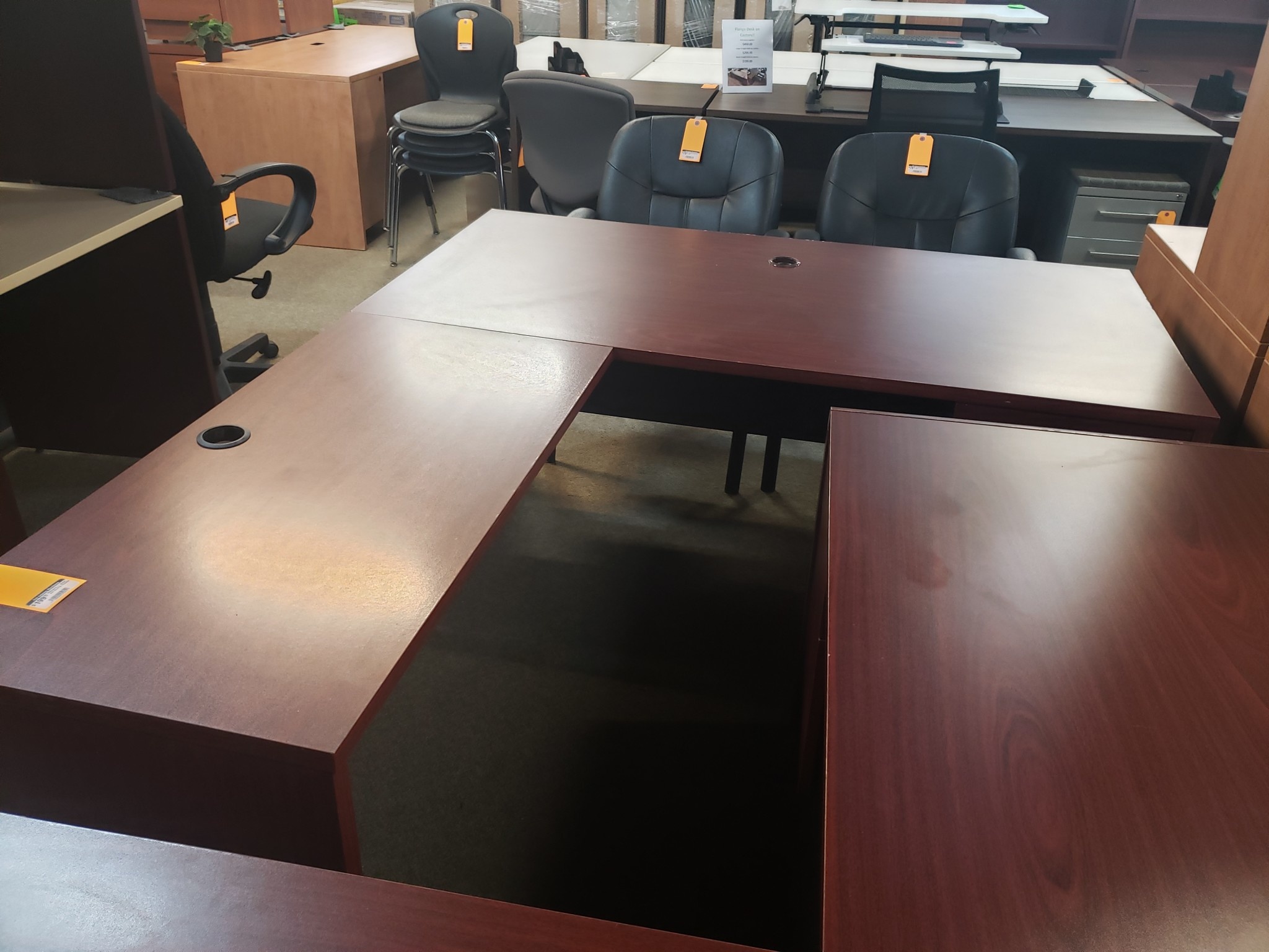 Mahogany L-shape with Box/File Pedestal - TCB Office Furniture & Supplies