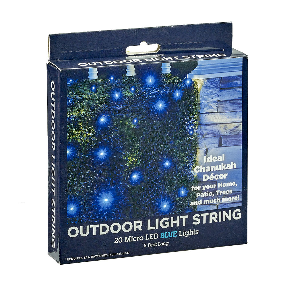 Outdoor Light String with 20 Micro LED Blue Lights - Cohens Judaica