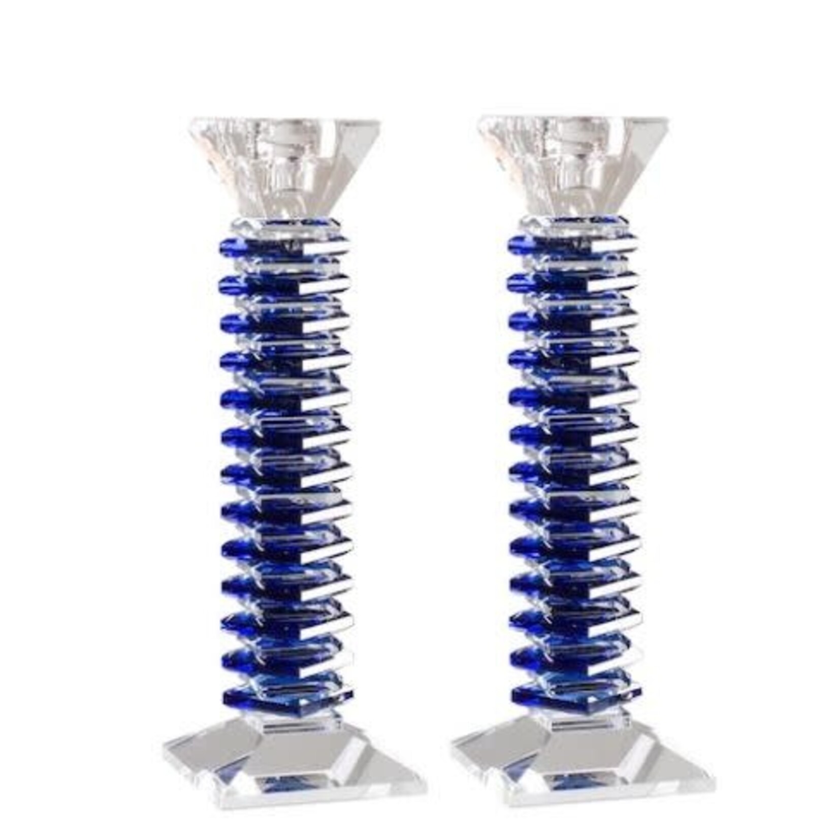 Stacked Design Crystal Candlesticks Set - Cohens Judaica