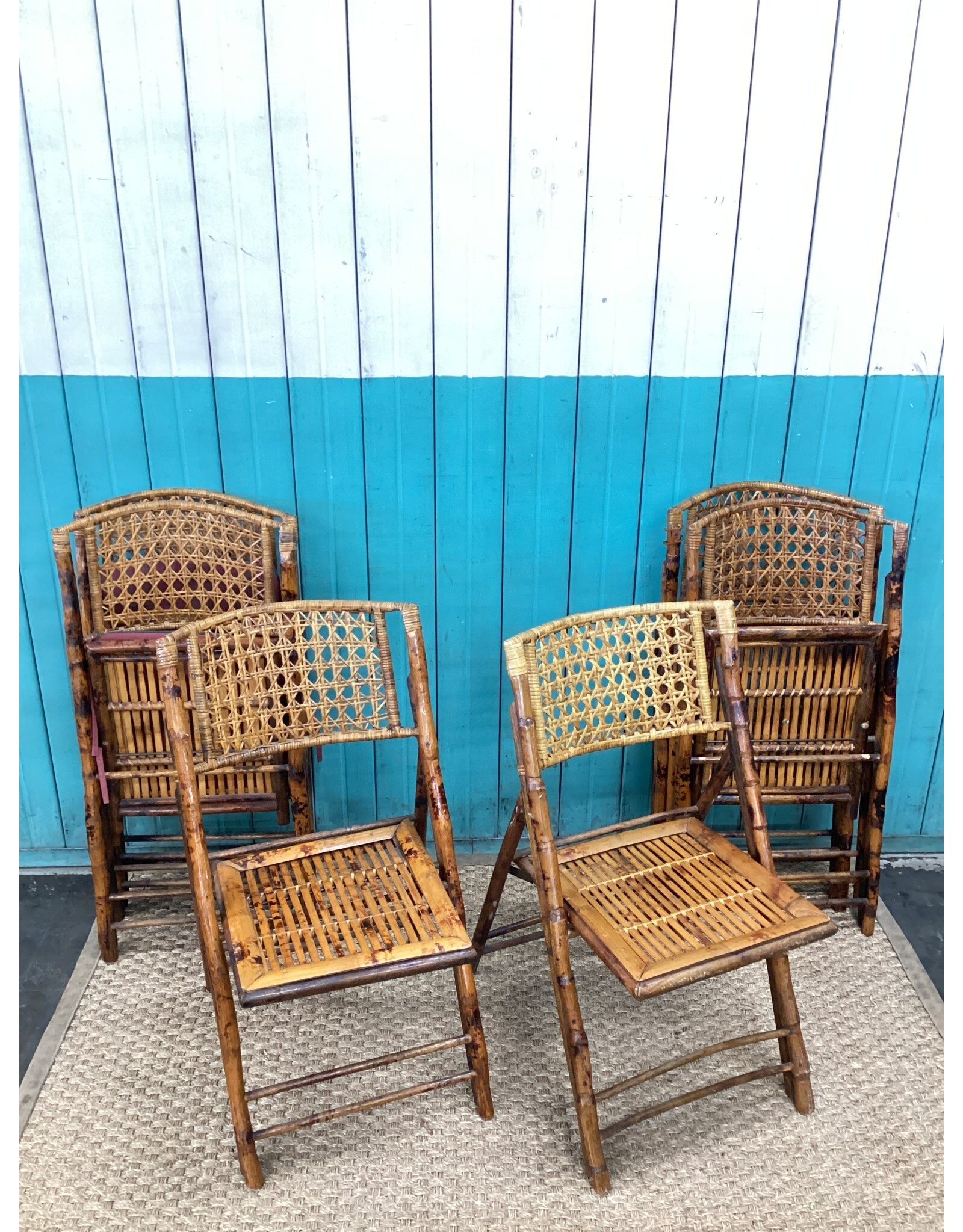 Mid 20th Century Tortoise Shell Style Burnt Bamboo Folding Chair ...