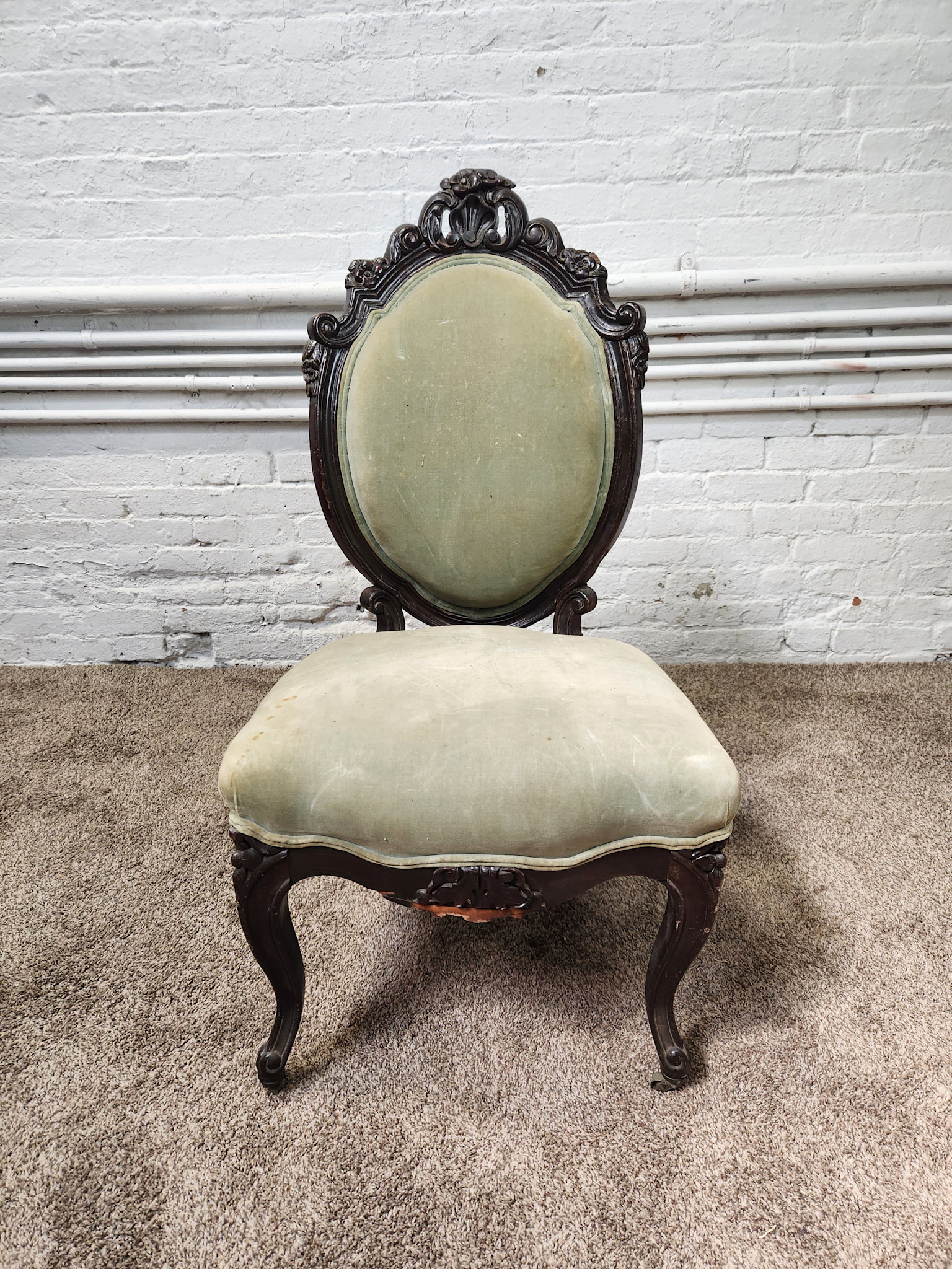 Antique Louis XIV Light Blue Velvet Upholstered Side Chair - Remix ...